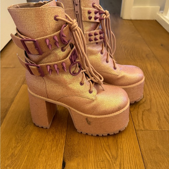 Dolls Kill | Shoes | Dolls Kill Sugar Thrills Pink Glitter Boots Size 9 ...